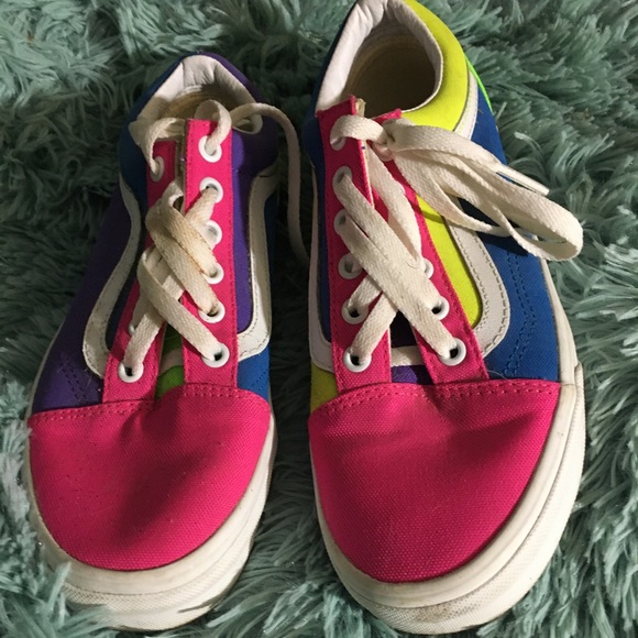 Vans | Shoes | Multi Neon Colored Block Vans Neon Yellow Bottoms Barely ...